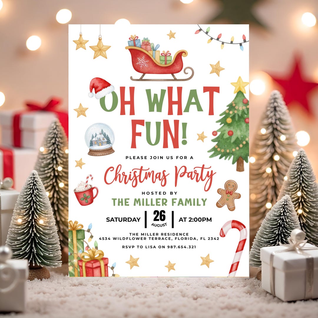 Oh What Fun Christmas Party Invitation, Editable Printable Holiday ...