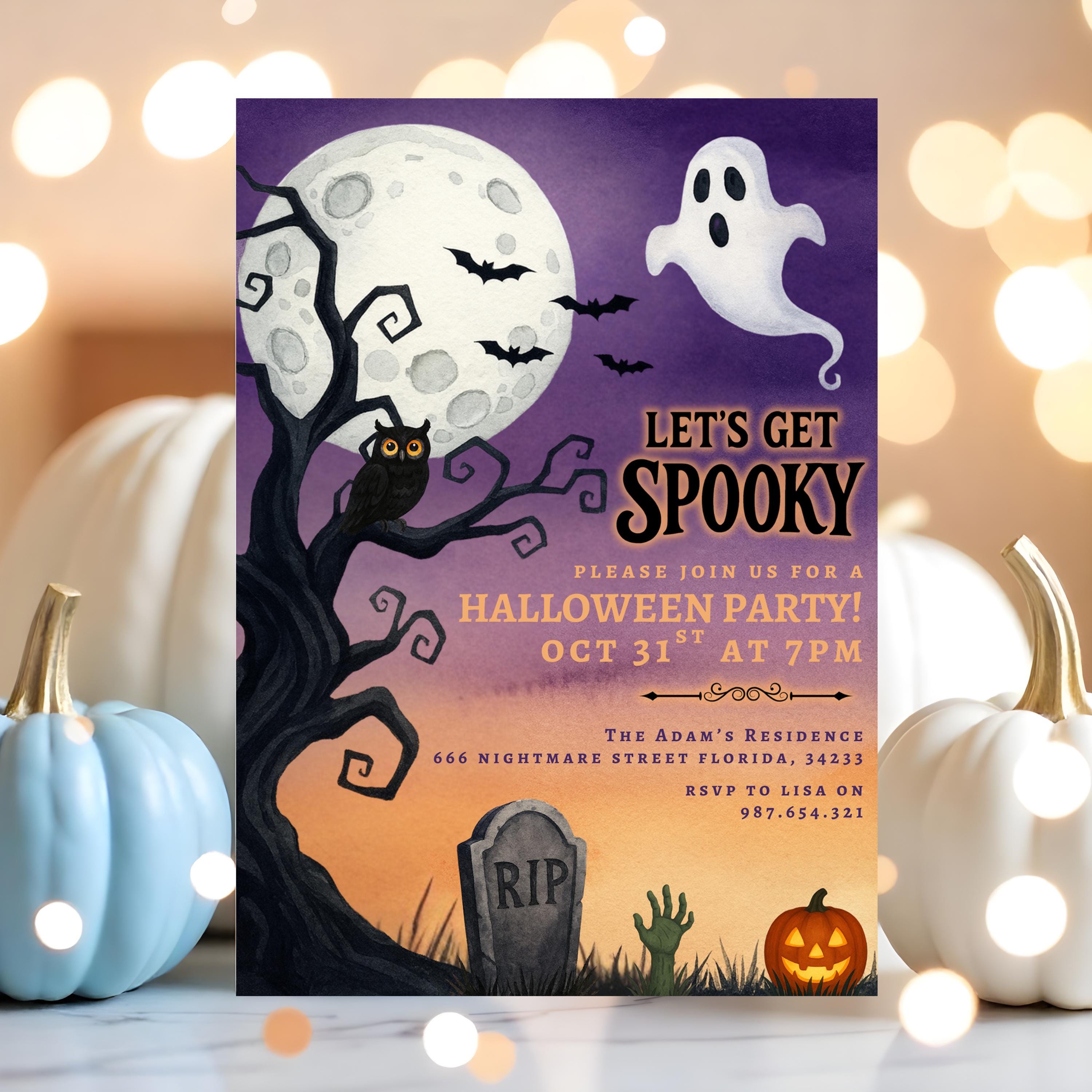 Editable Let's Get Spooky Halloween Party Invite, Halloween Invitation ...