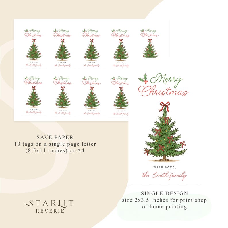 Merry Christmas Gift Tag Template Bundle, Hand Drawn Holiday Tags Set ...