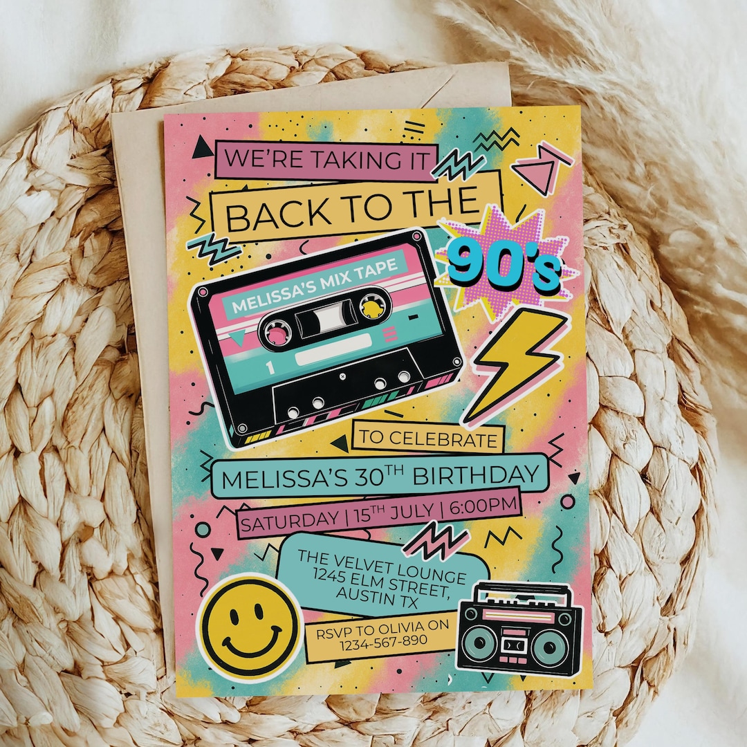Editable 90s Party Invitation, Back to the 90s, Throwback Party, House ...