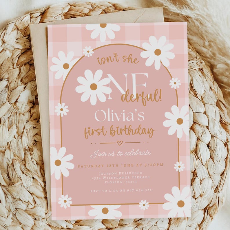 Isn't She Onederful Daisy First Birthday Invitation Girl Editable ...