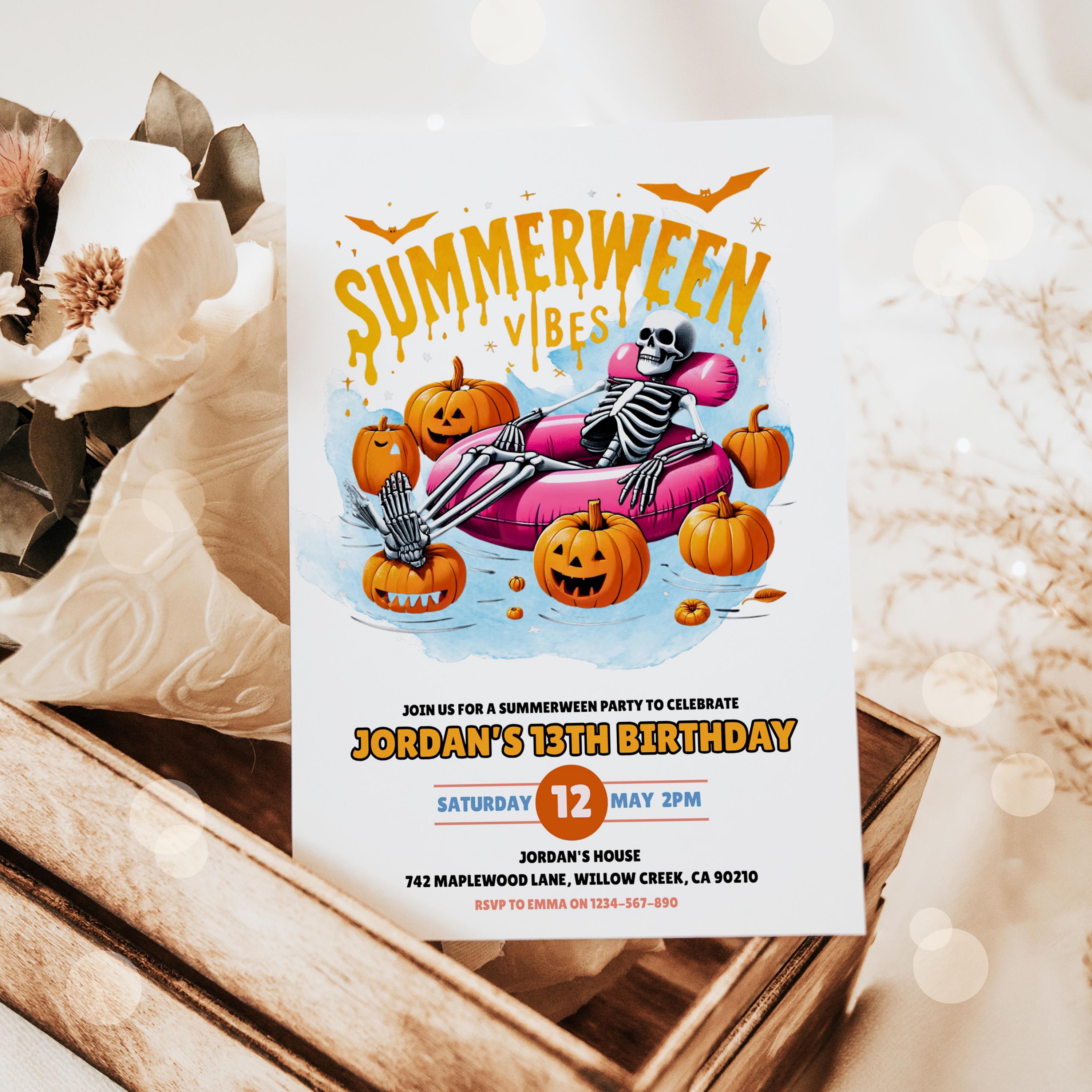 Editable Summerween Birthday Party Invitation, Summer Halloween ...