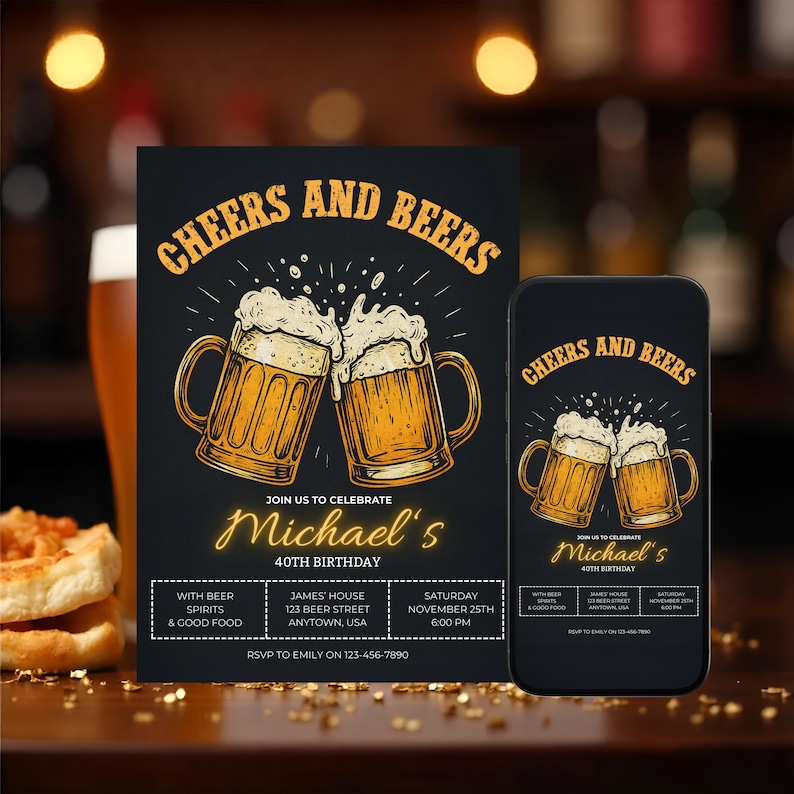 Editable Cheers and Beers Birthday Invite, Beer Invite Mens Birthday ...