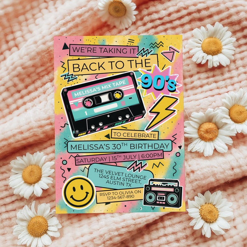 Editable 90s Party Invitation, Back to the 90s, Throwback Party, House ...