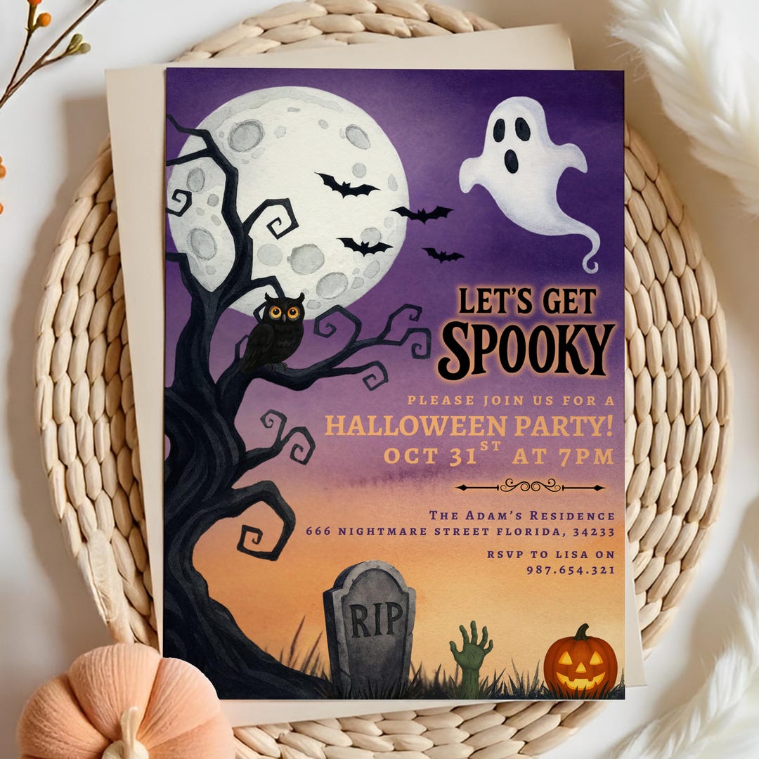 Editable Let's Get Spooky Halloween Party Invite, Halloween Invitation ...