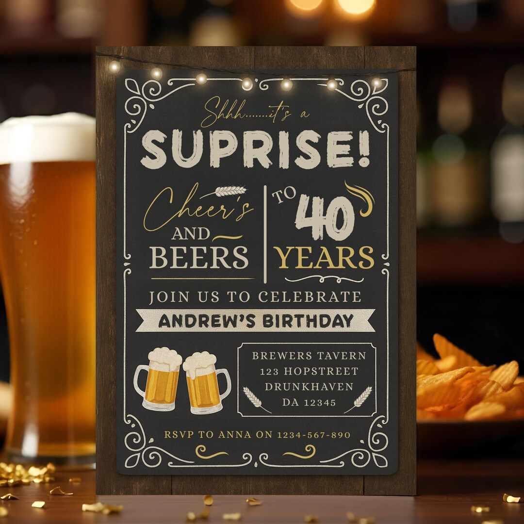 Cheers and Beers Beer Birthday Invitation Surprise Party Invite ...