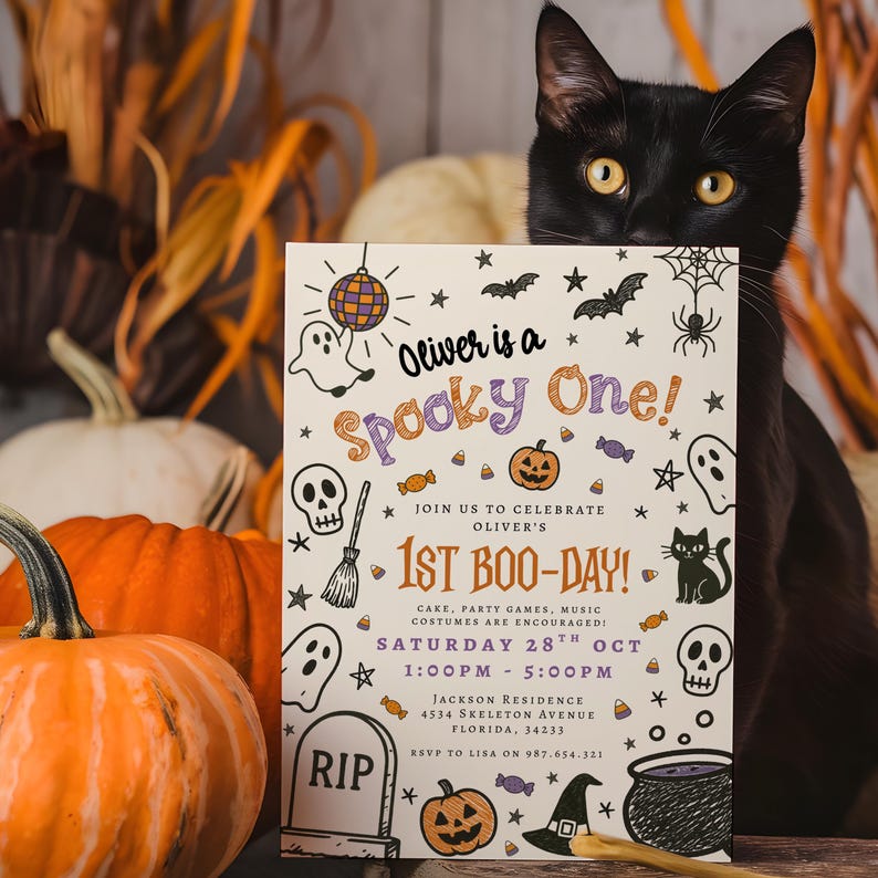 Editable Halloween 1st Birthday Invitation, First Birthday Party ...