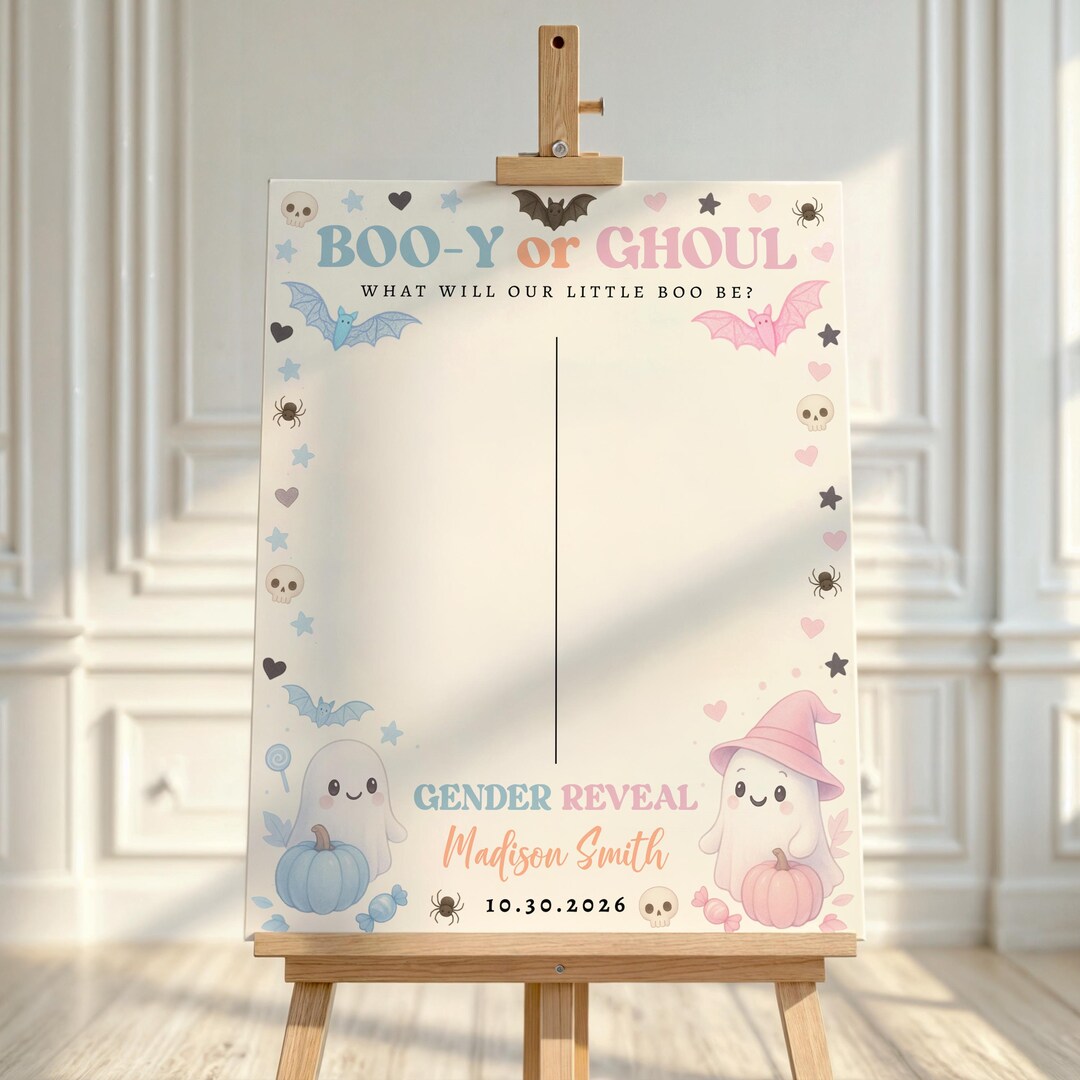 Editable Halloween Gender Reveal Voting Sign, Little Boo, Ghost Gender ...