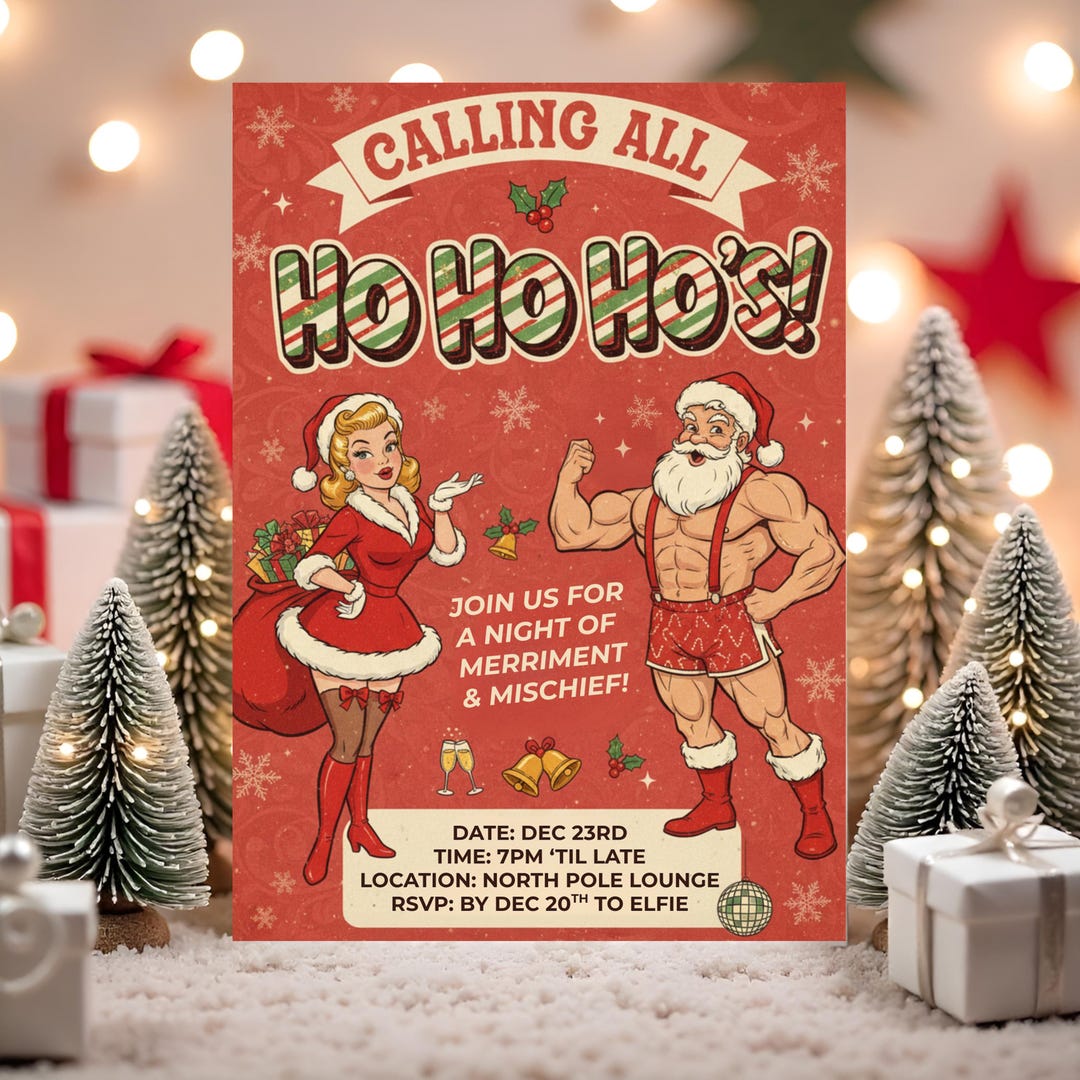 Calling All Ho Ho Ho's Retro Christmas Party Invitation Vintage Holiday ...