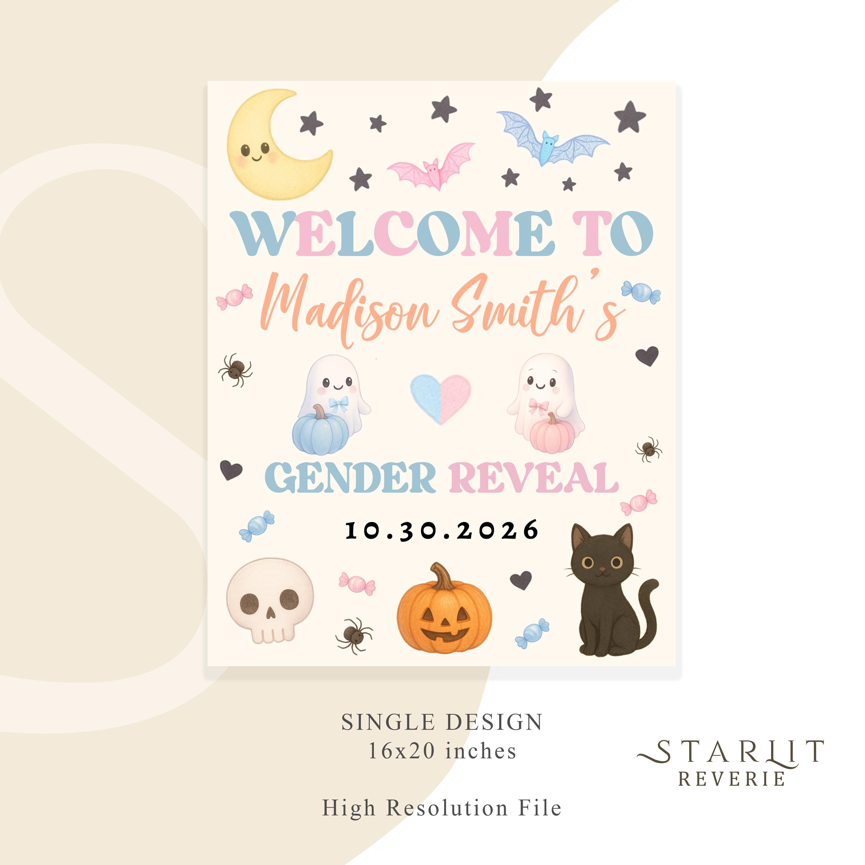 Editable Halloween Gender Reveal Welcome Sign, Little Boo, Ghost Reveal ...