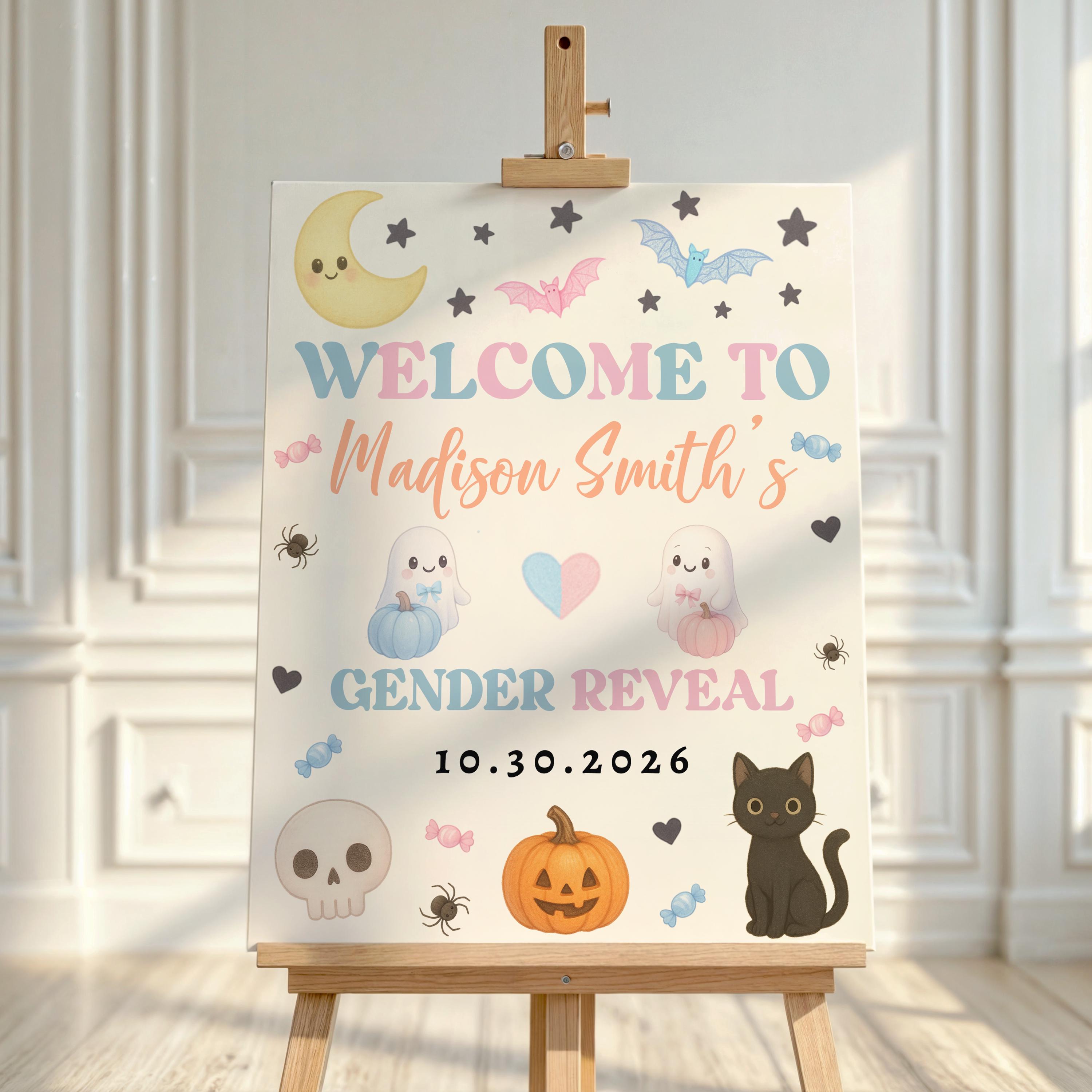 Editable Halloween Gender Reveal Welcome Sign, Little Boo, Ghost Reveal ...