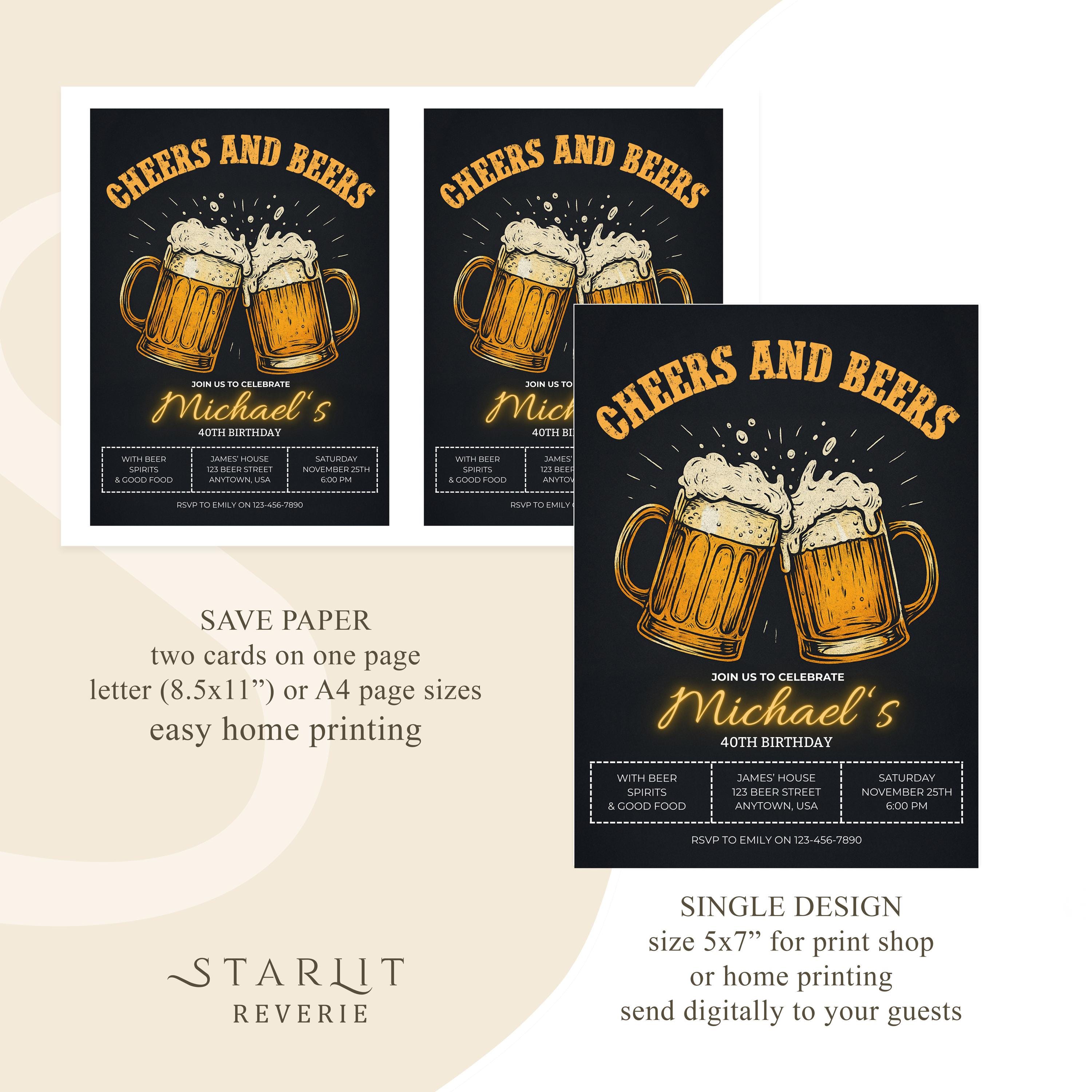 Editable Cheers and Beers Birthday Invite, Beer Invite Mens Birthday ...