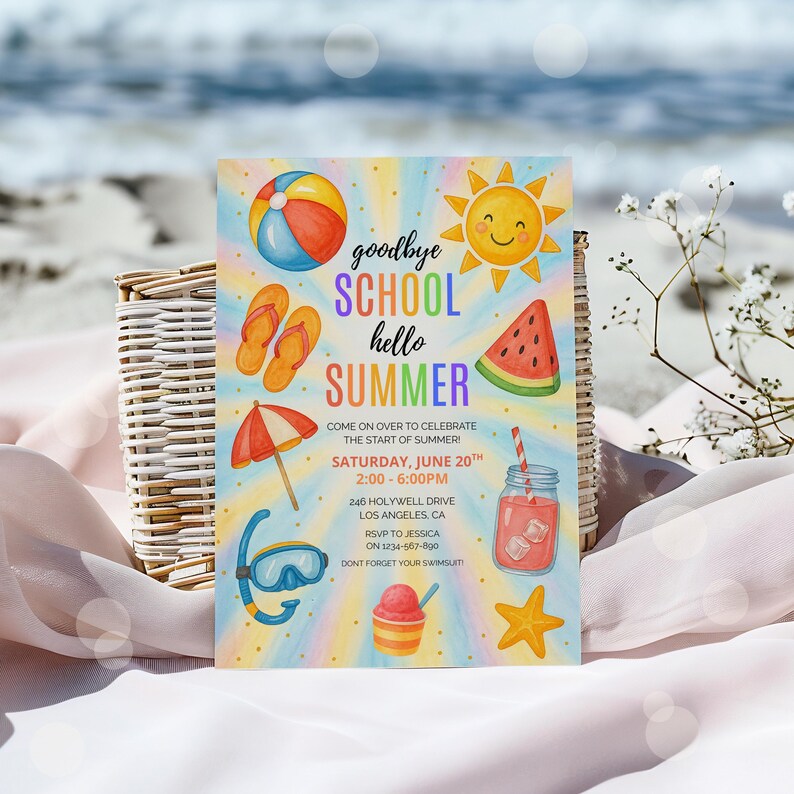 Goodbye School Hello Summer Invitation, Editable Pool Party Invite ...