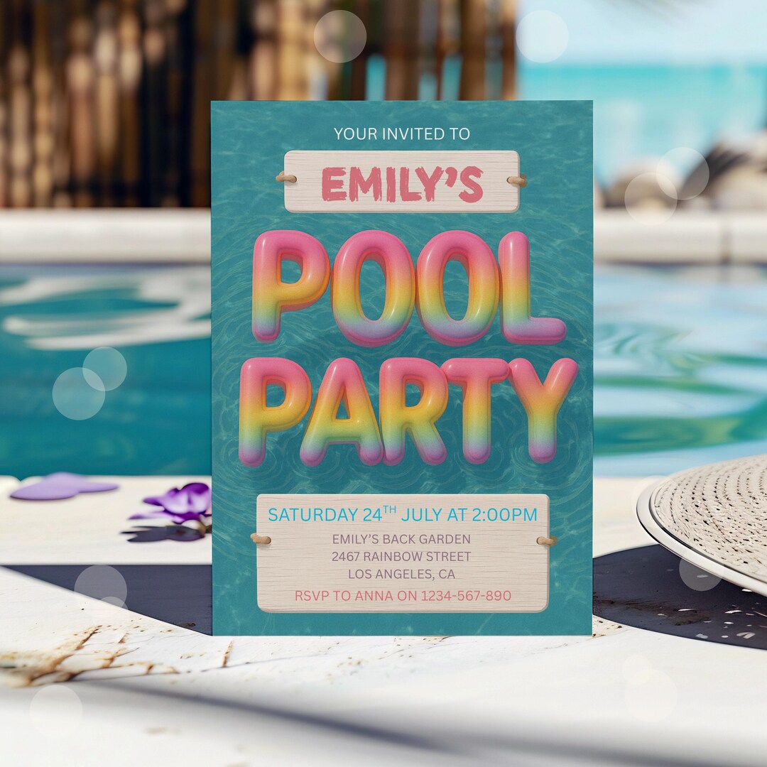 Editable Pool Party Invite, Pool Party Invitation, Digital Download ...