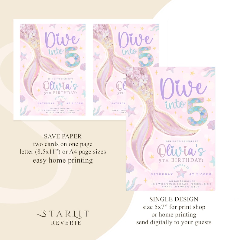 Dive Into Five Birthday Invitation, Mermaid Bash, Dive Into 5 Birthday ...
