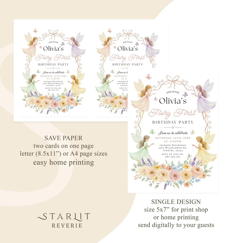 Fairy First Birthday Invitation Girl Enchanted Forest 1st Birthday ...