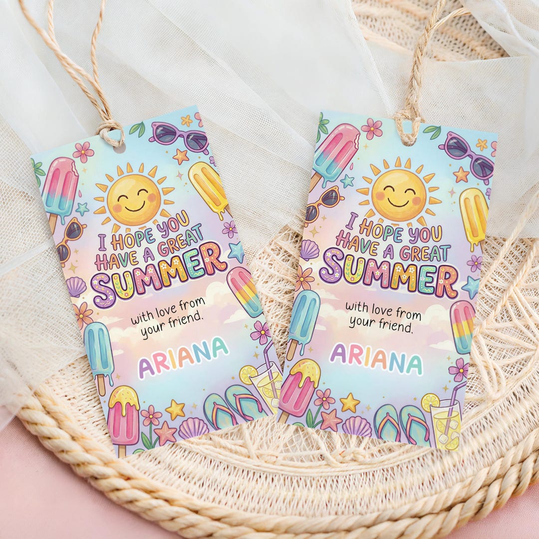 Summer Gift Tag Editable Canva Template for Party or School Holidays - Etsy