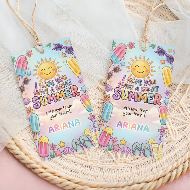Summer Gift Tag Editable Canva Template for Party or School Holidays - Etsy