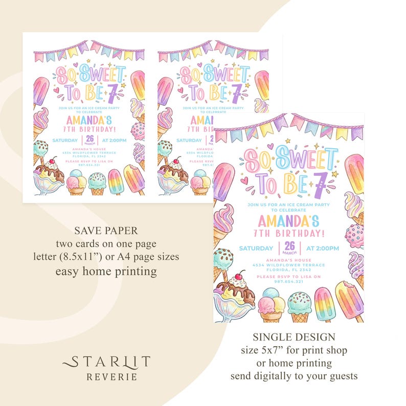 Ice Cream Party Birthday Invitation Summer Party Invite so Sweet to Be ...