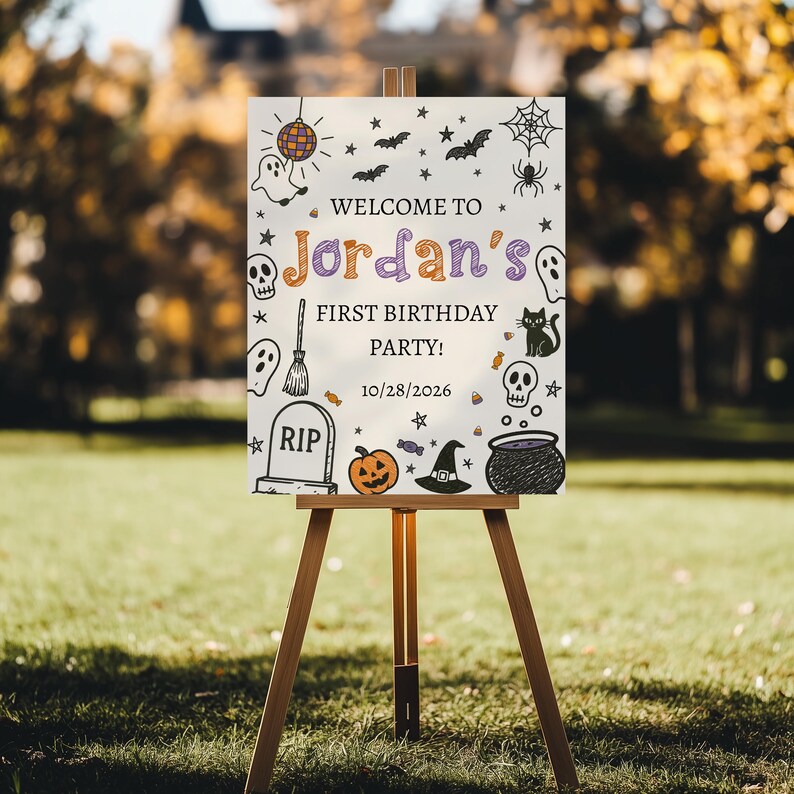 Editable Halloween Welcome Sign, Halloween Birthday, Fancy Dress ...