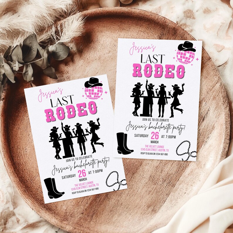 Invitación para despedida de soltera de Last Rodeo, vaquera rosa, para ...