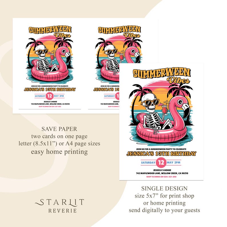 Editable Summerween Birthday Party Invitation, Summer Halloween ...