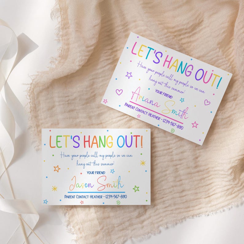 Editable Playdate Contact Cards Template, Kids Contact Card, End of ...