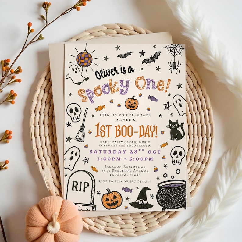 Editable Halloween 1st Birthday Invitation, First Birthday Party ...