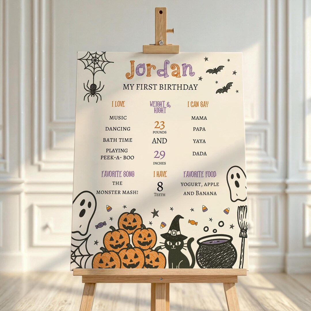 Editable Halloween Birthday Milestone Poster, Halloween 1st Birthday ...