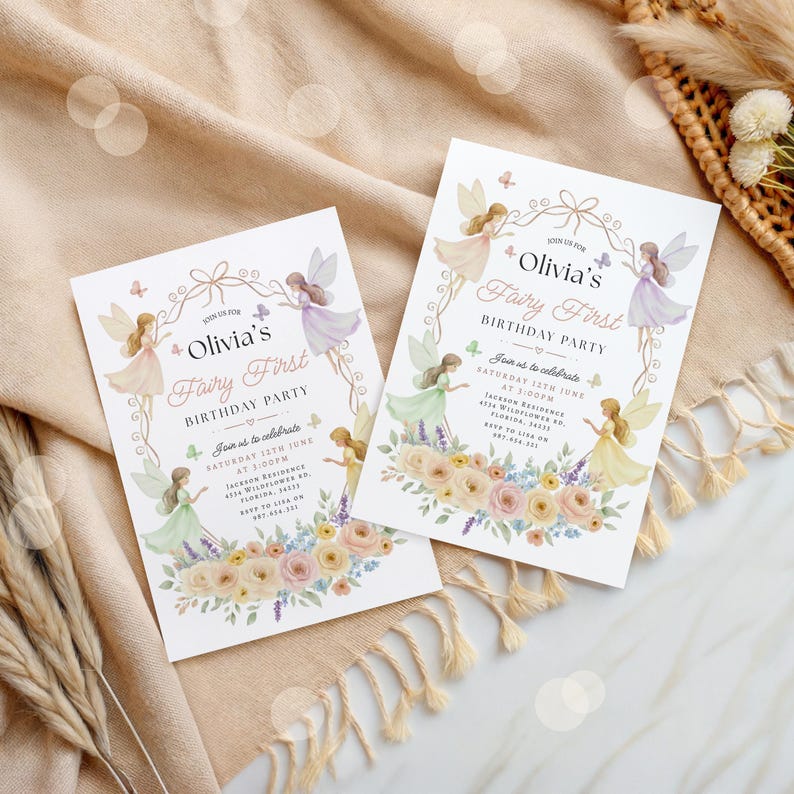 Fairy First Birthday Invitation Girl Enchanted Forest 1st Birthday ...