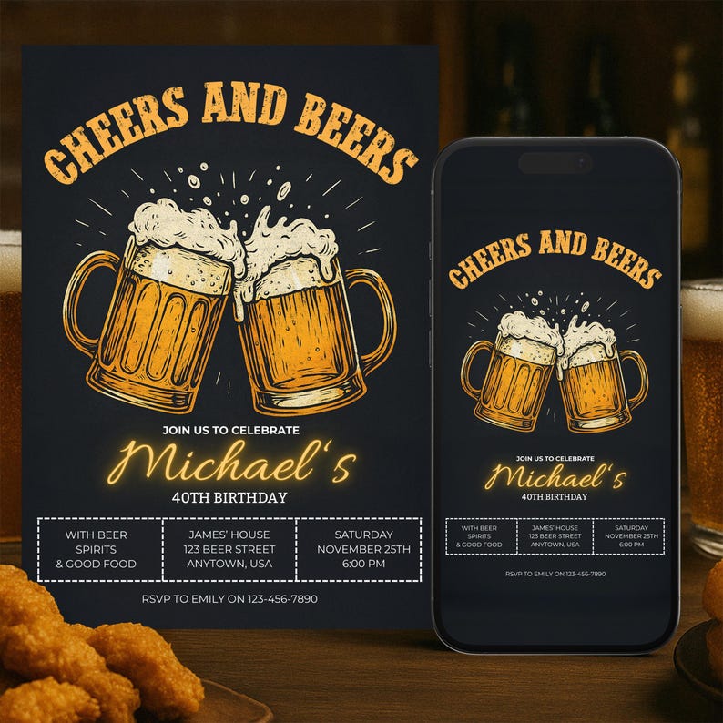 Editable Cheers and Beers Birthday Invite, Beer Invite Mens Birthday ...