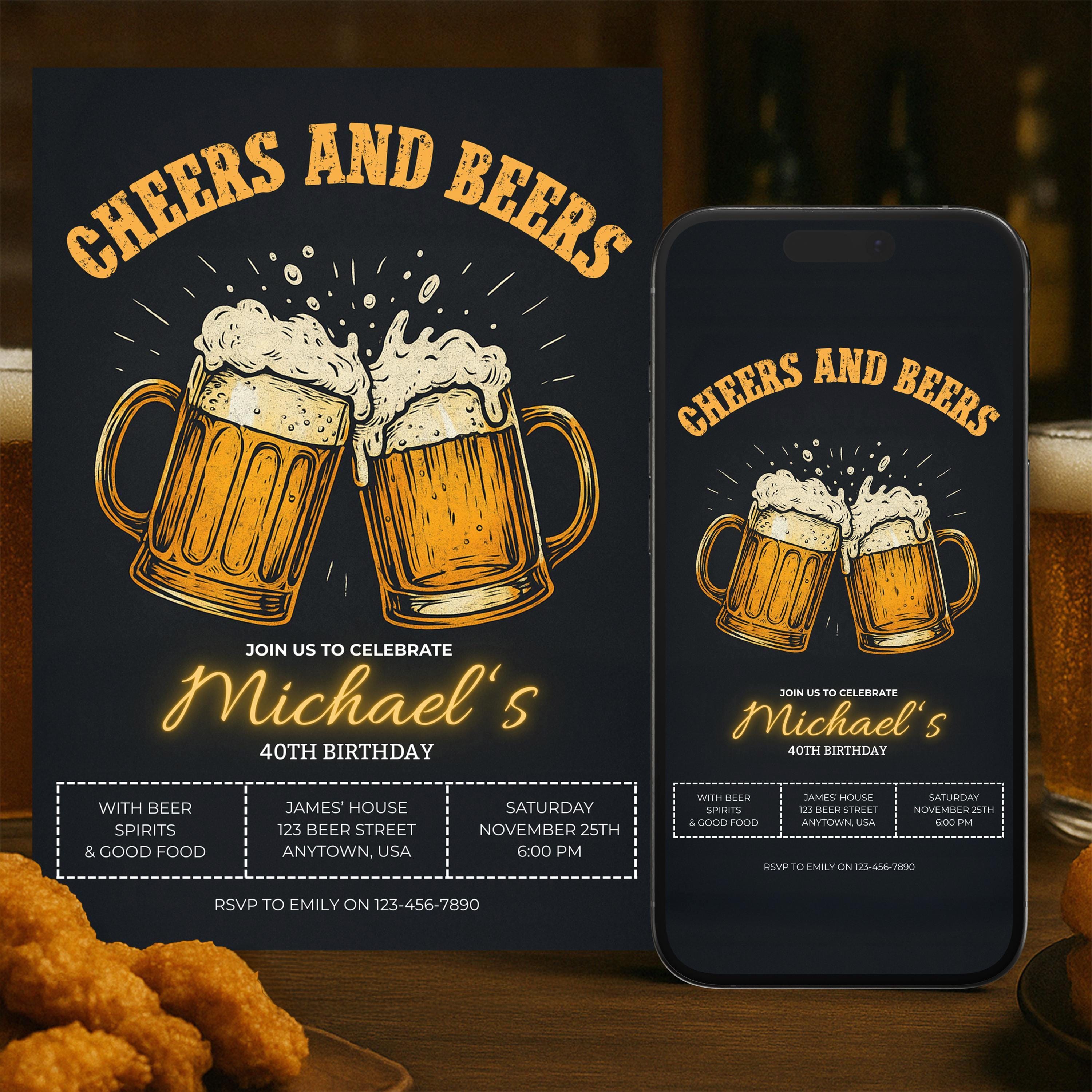 Editable Cheers and Beers Birthday Invite, Beer Invite Mens Birthday ...