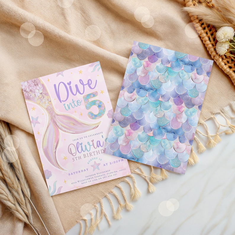 Dive Into Five Birthday Invitation, Mermaid Bash, Dive Into 5 Birthday ...