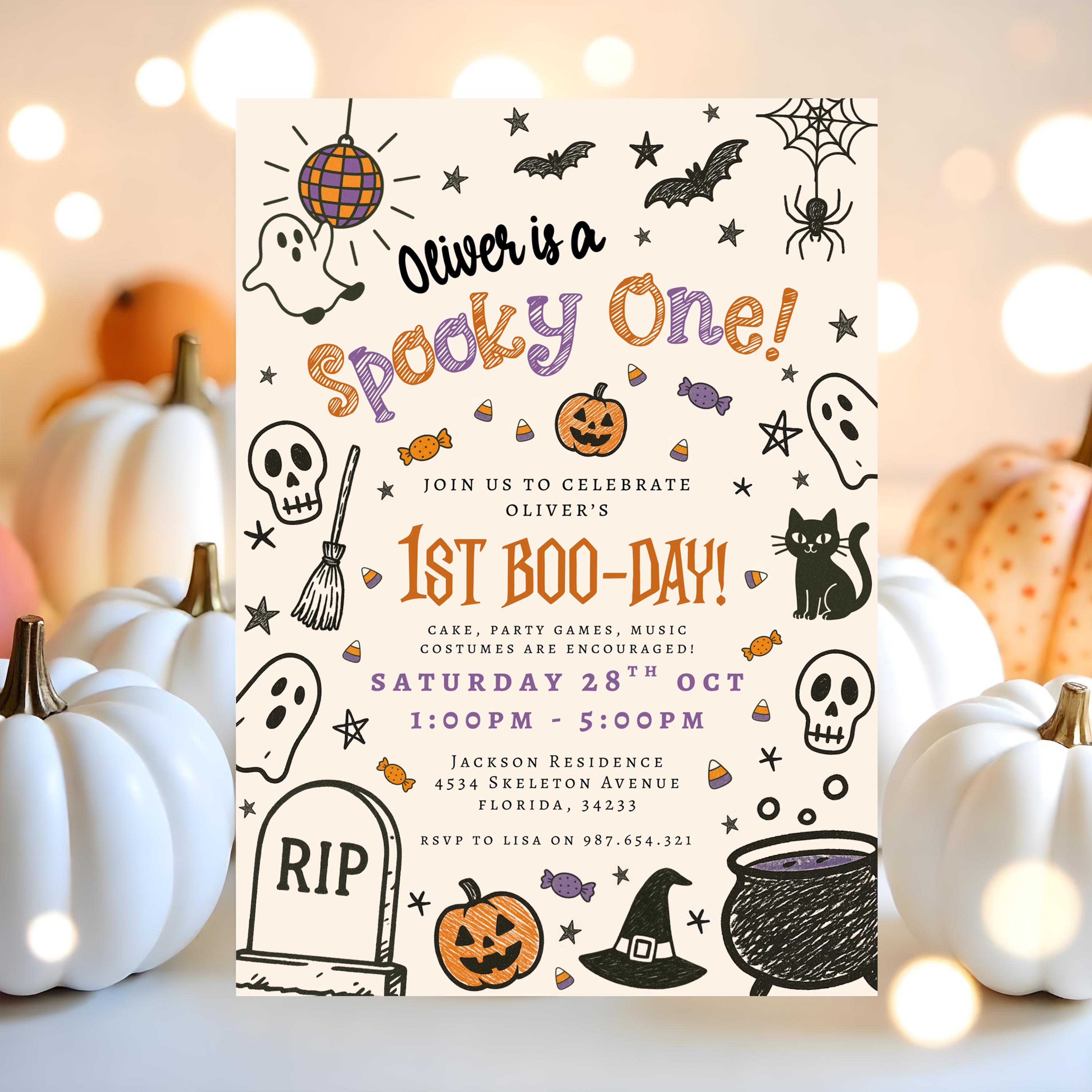 Editable Halloween 1st Birthday Invitation, First Birthday Party ...