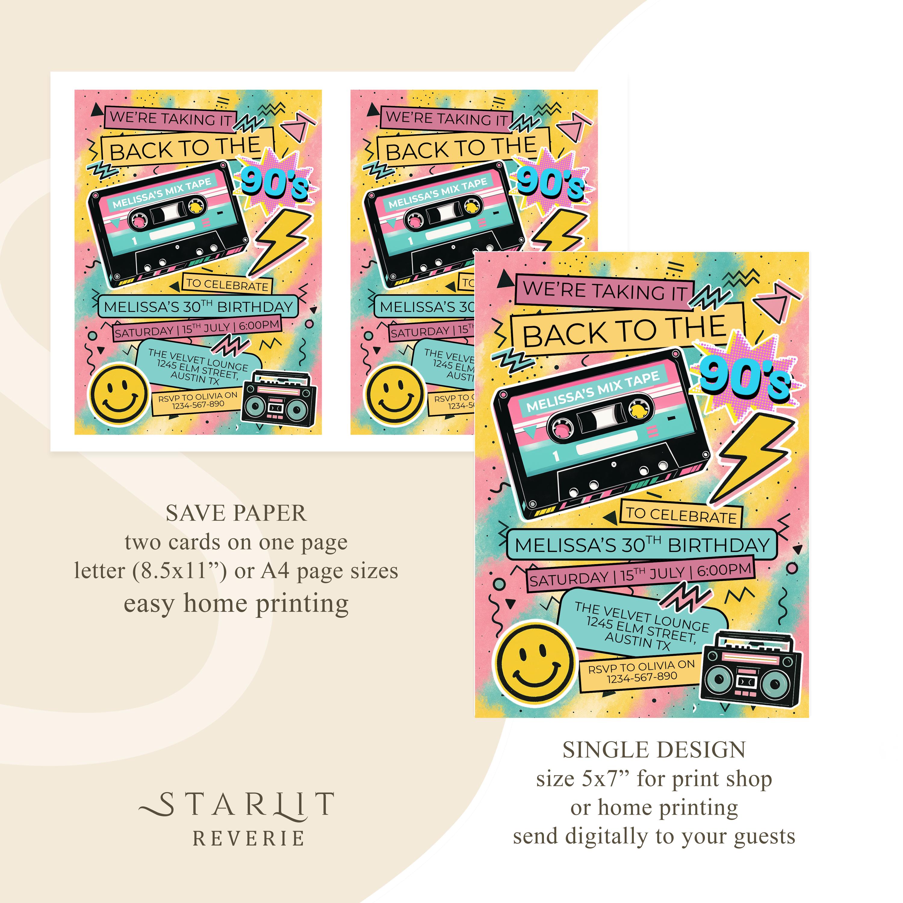 Editable 90s Party Invitation, Back to the 90s, Throwback Party, House ...