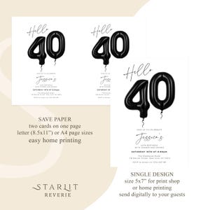 Editable Balloon 40th Birthday Invitation, Birthday Invite, 40th ...