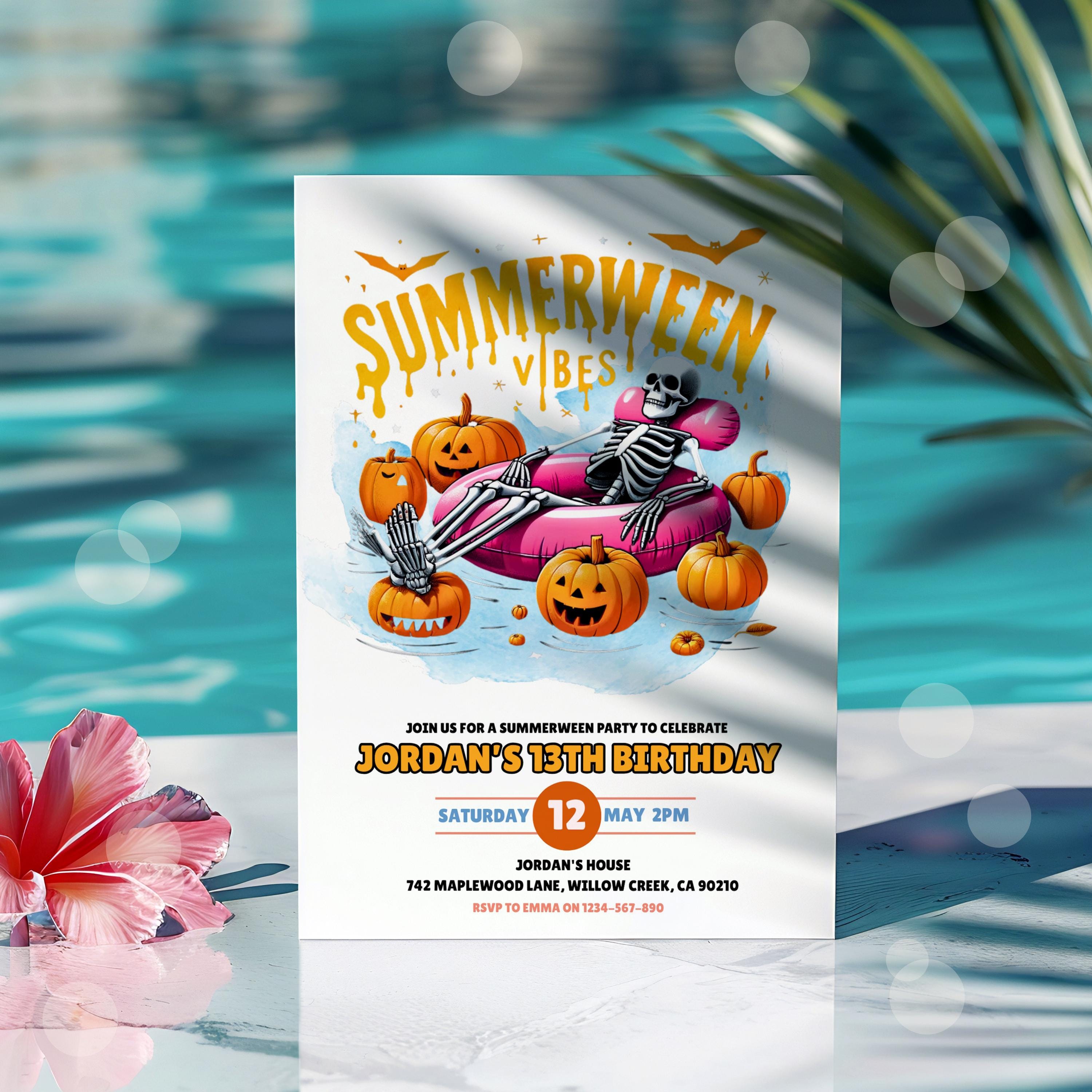 Editable Summerween Birthday Party Invitation, Summer Halloween ...