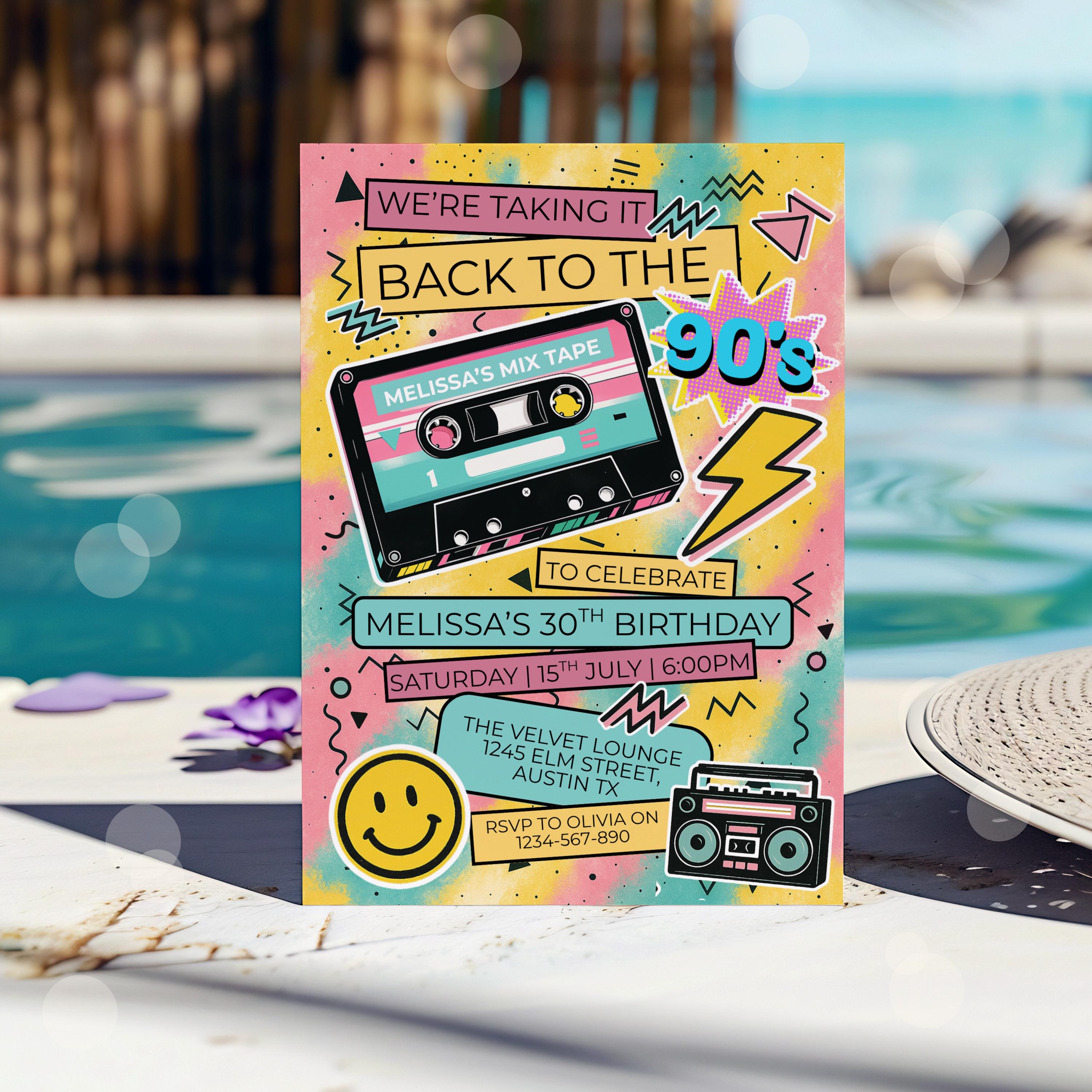 Editable 90s Party Invitation, Back to the 90s, Throwback Party, House ...