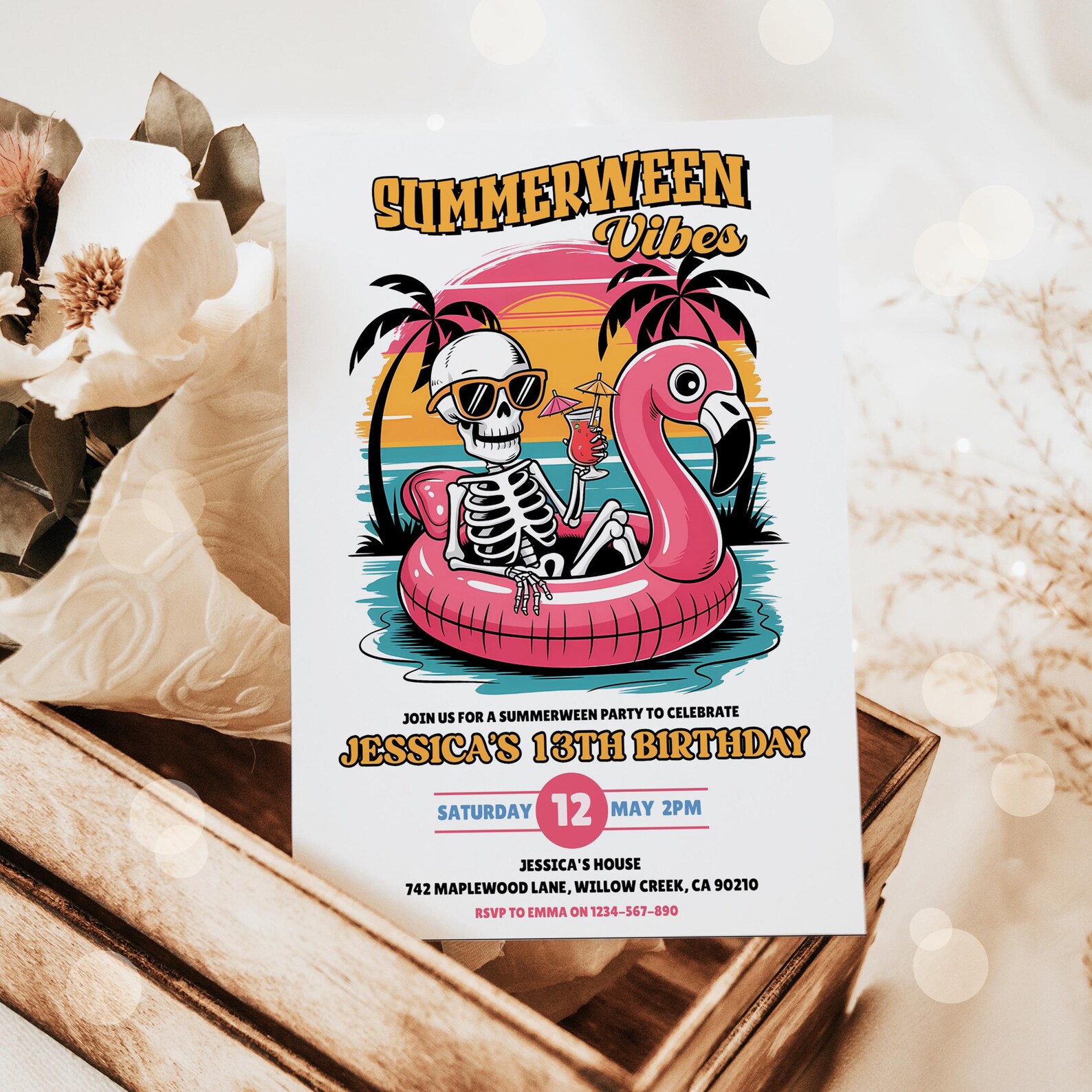 Editable Summerween Birthday Party Invitation, Summer Halloween ...