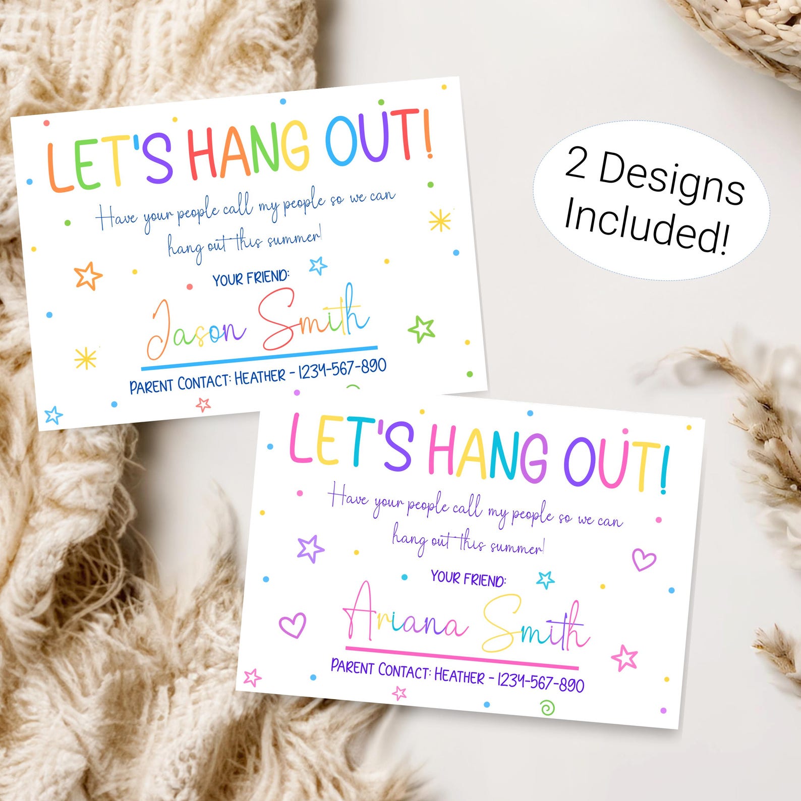 Editable Playdate Contact Cards Template, Kids Contact Card, End of ...