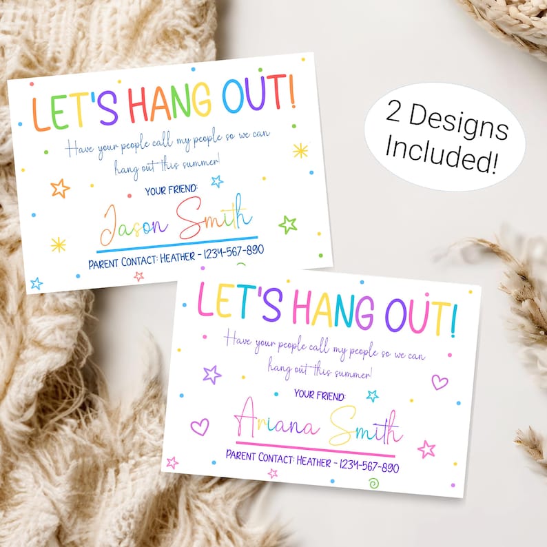 Editable Playdate Contact Cards Template, Kids Contact Card, End of ...
