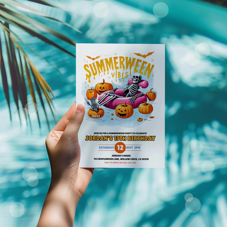 Editable Summerween Birthday Party Invitation, Summer Halloween ...