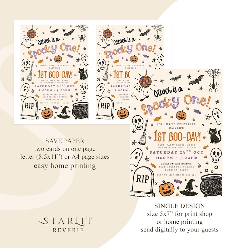 Editable Halloween 1st Birthday Invitation, First Birthday Party ...