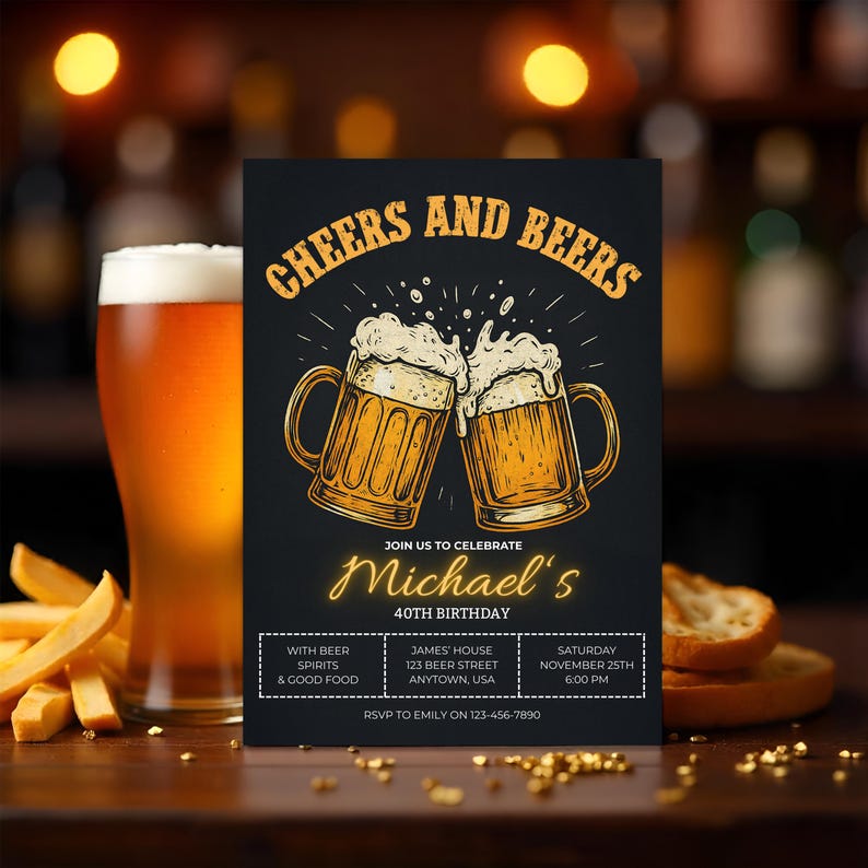Editable Cheers and Beers Birthday Invite, Beer Invite Mens Birthday ...