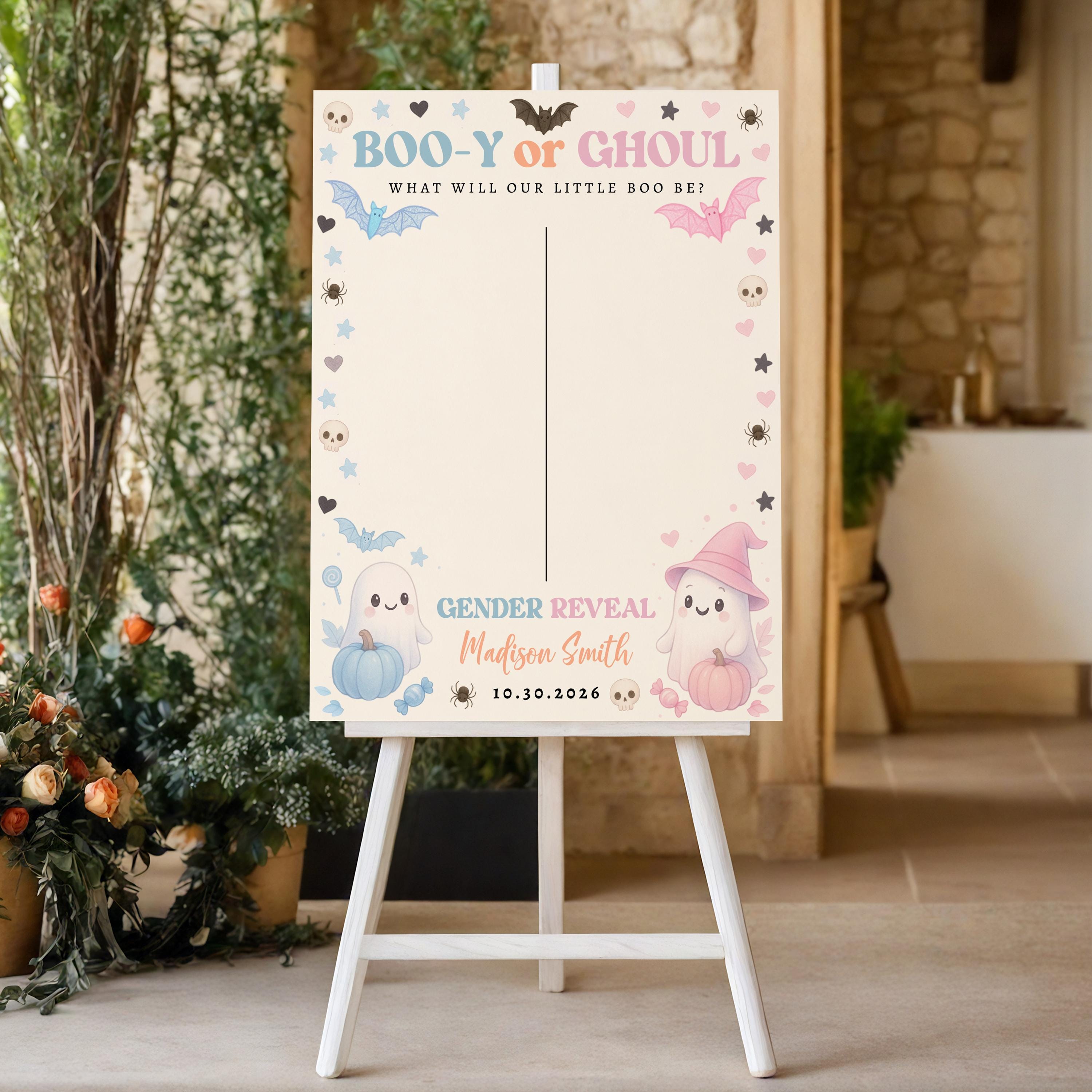 Editable Halloween Gender Reveal Voting Sign, Little Boo, Ghost Gender ...