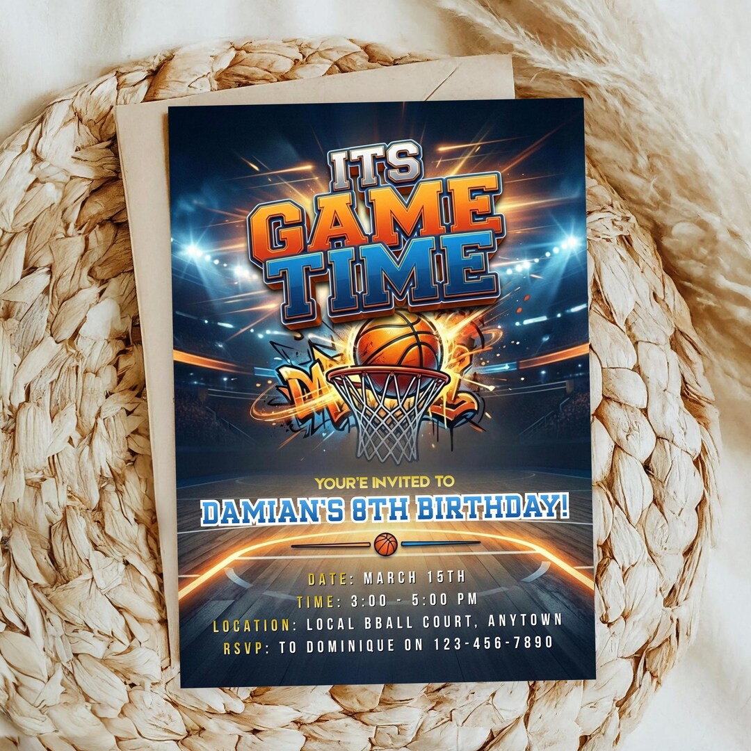 Basket Ball Birthday Invitation It's Game Time Party Invite Template ...