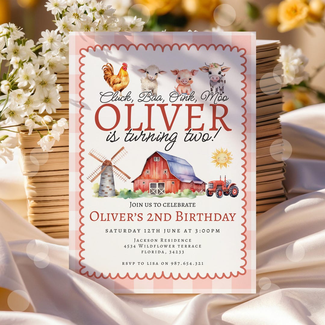 Cluck Baa Oink Moo Farm Animal 2nd Birthday Invitation - Etsy