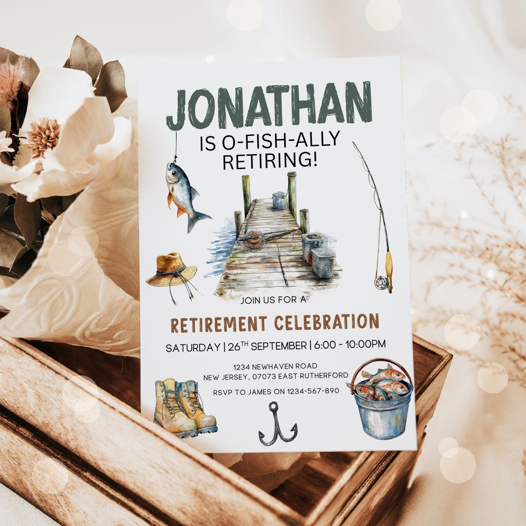 Fishing Retirement Party Invitation Template O-fish-ally Retiring ...