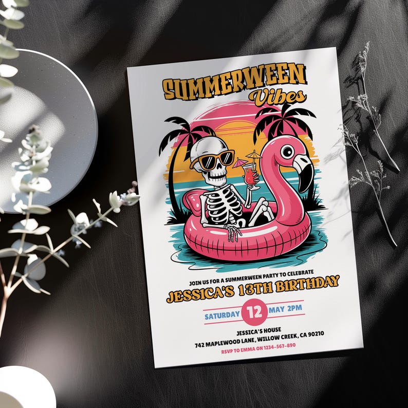 Editable Summerween Birthday Party Invitation, Summer Halloween ...