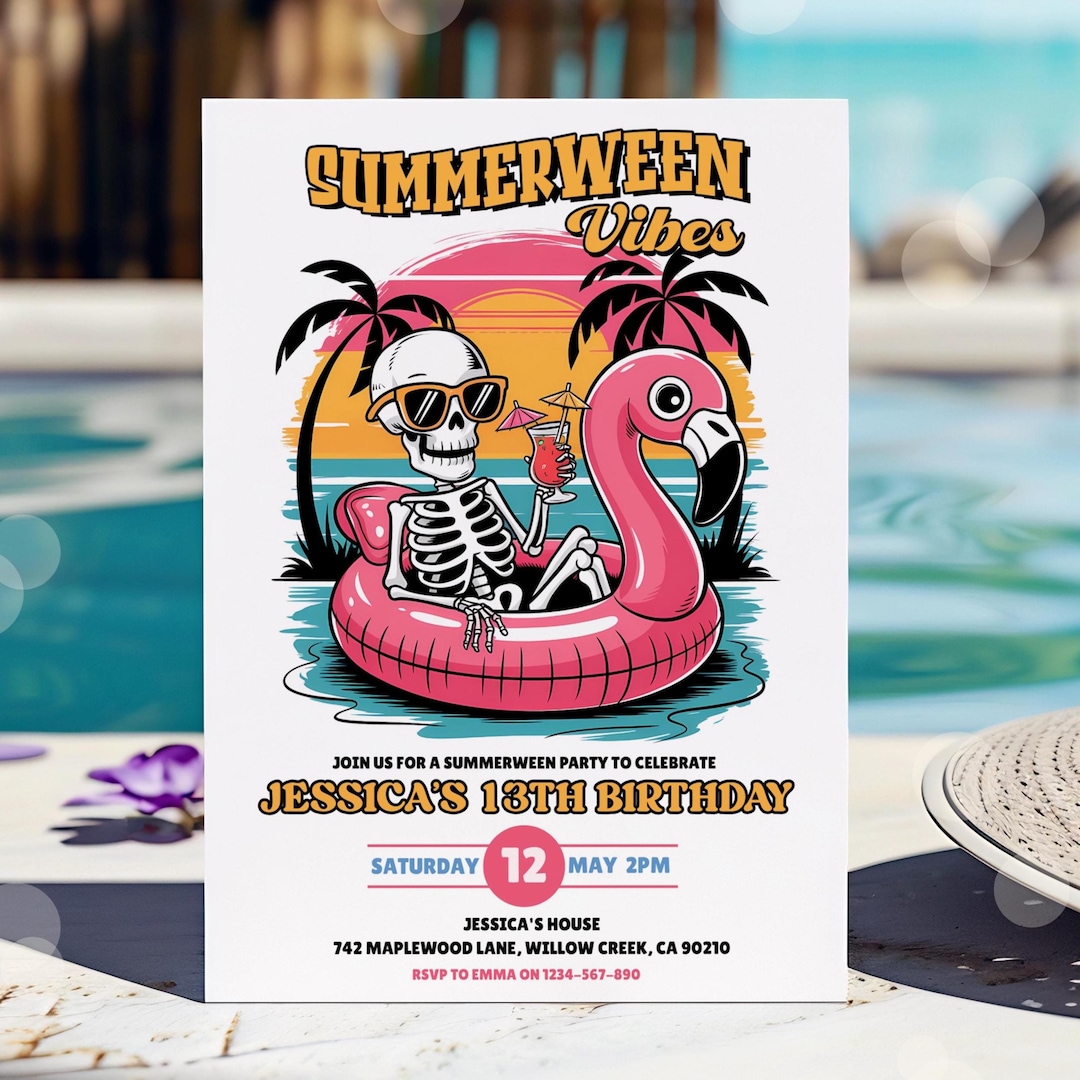 Editable Summerween Birthday Party Invitation, Summer Halloween ...